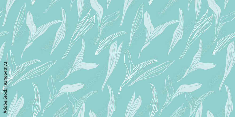 Vector graphic botany foliage leaf pattern with hand drawn outline and ...