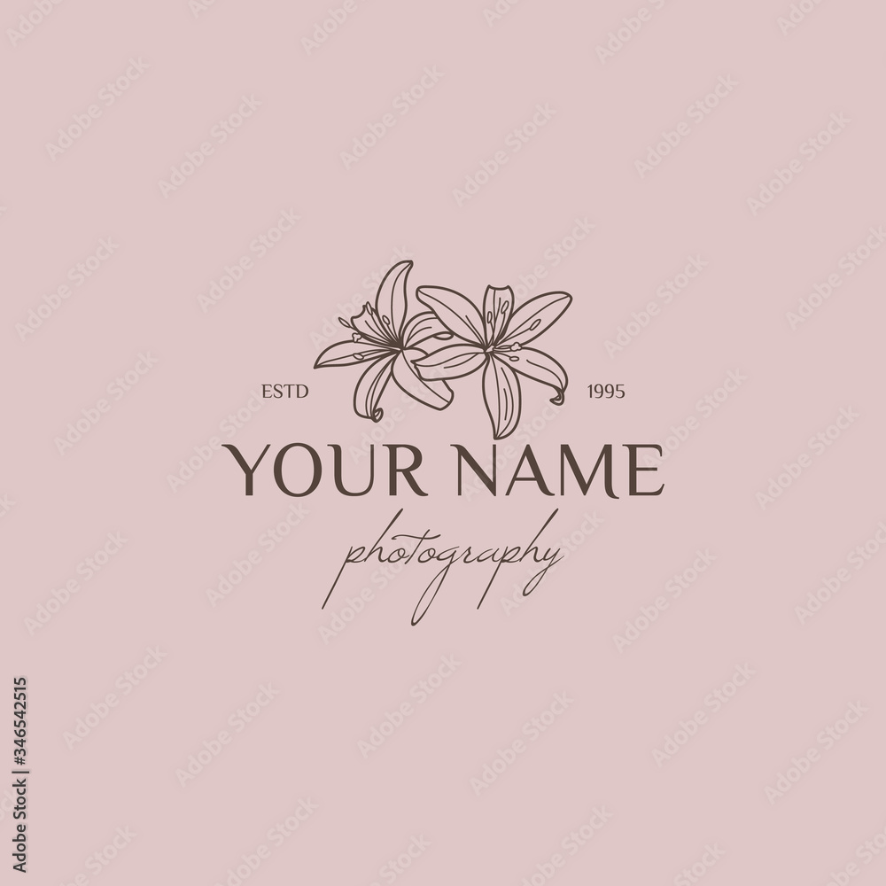 Lily flower logo design template in simple minimal linear style. Vector ...