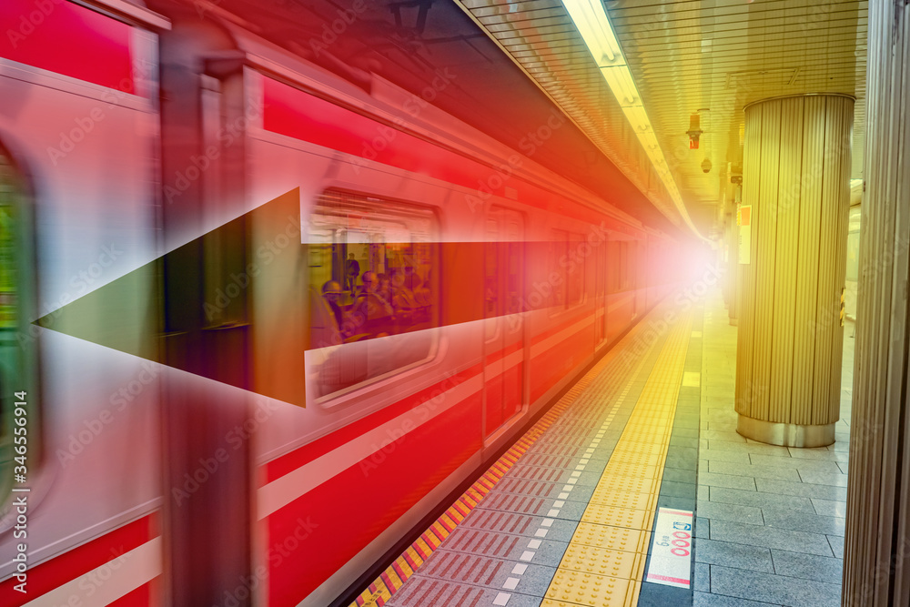 Direction of movement of the electric train. Arrow shows the direction ...