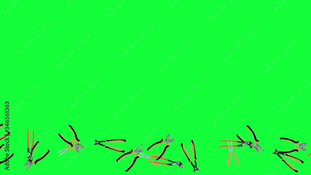 Working pliers tools elements graphic animation, on green screen chroma ...