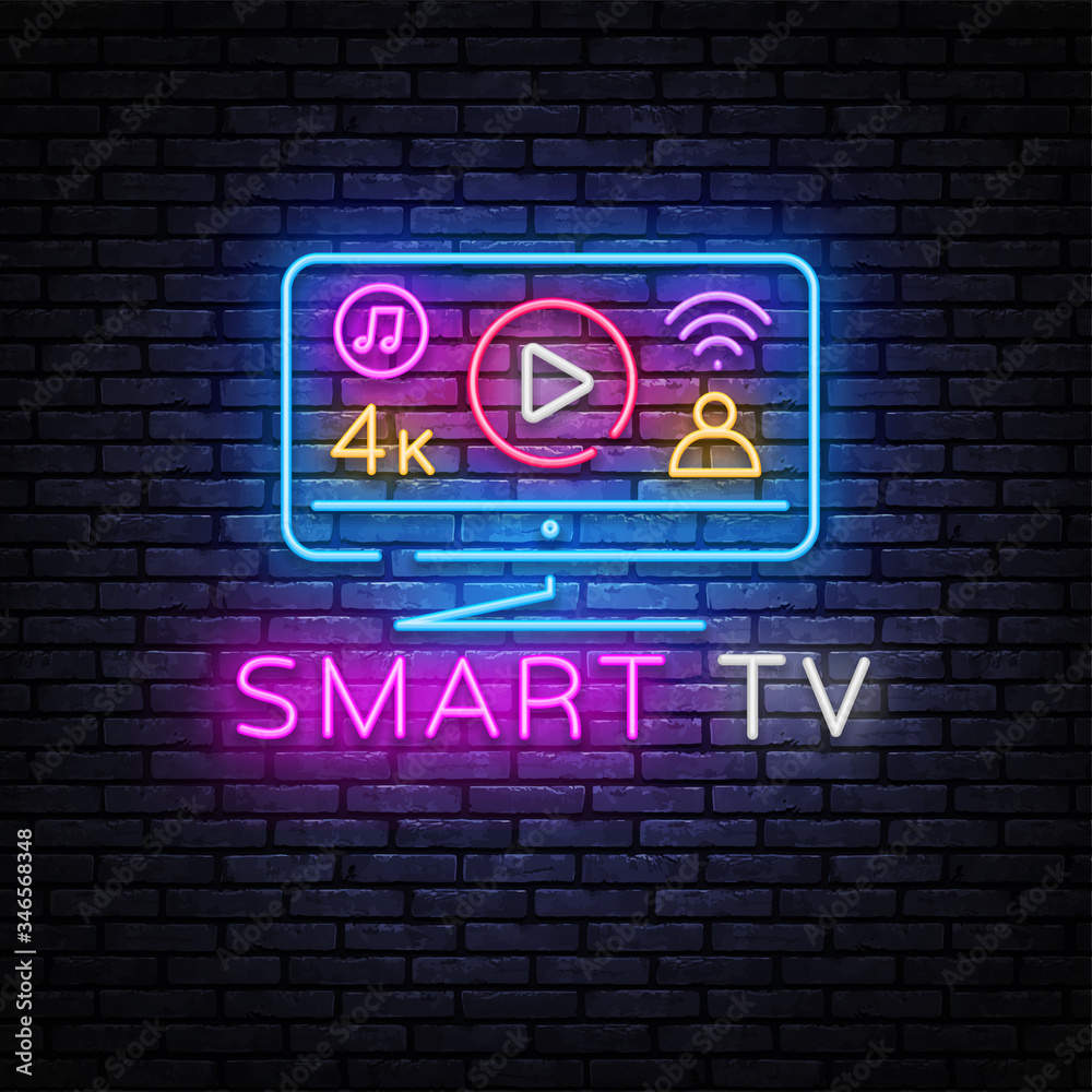 Smart TV neon sign vector design template. Smart TV Monitor neon design ...