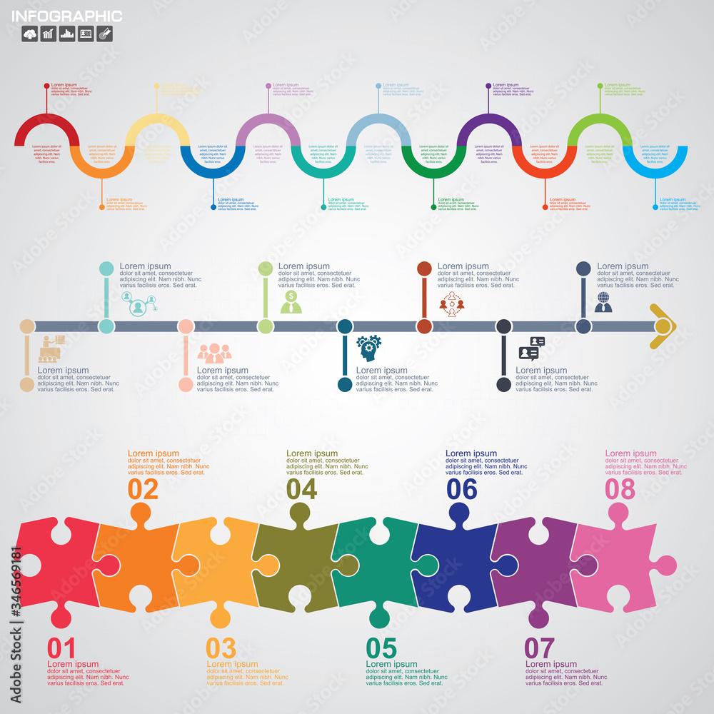Timeline infographics design template with 10 options, process diagram ...