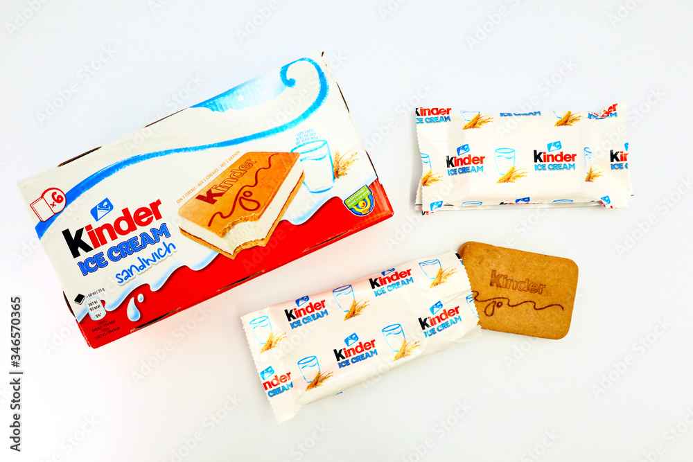 Italy – May 7, 2020: Kinder Sandwich Ice Cream. Kinder is a brand of ...