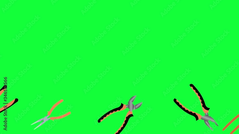 Working pliers tools elements graphic animation, on green screen chroma ...