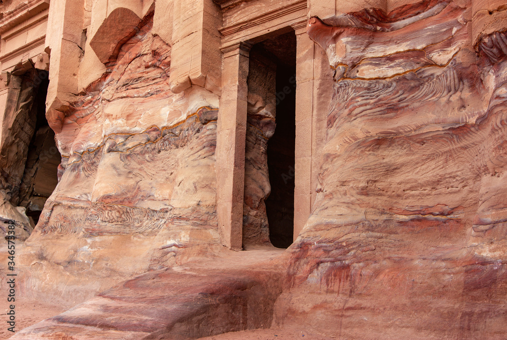 Palace Tomb entrance sculpted into sandstone facade, Royal Tombs, Petra ...