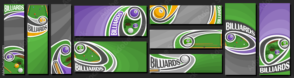 Vector set of Billiards Banners, vertical and horizontal decorative ...