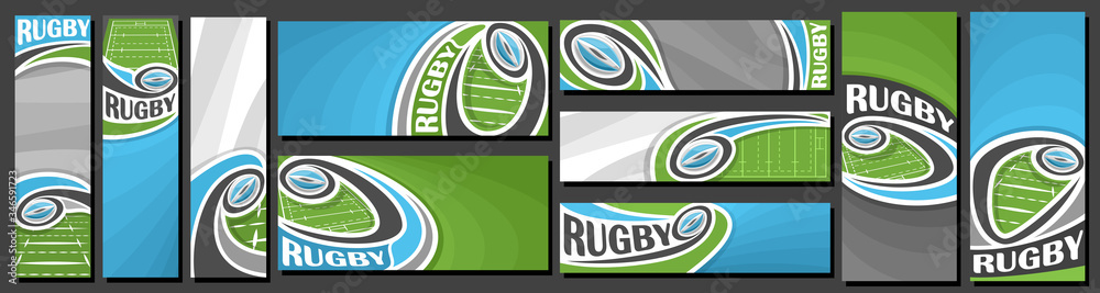 Vector set of Rugby Banners, vertical and horizontal decorative art ...