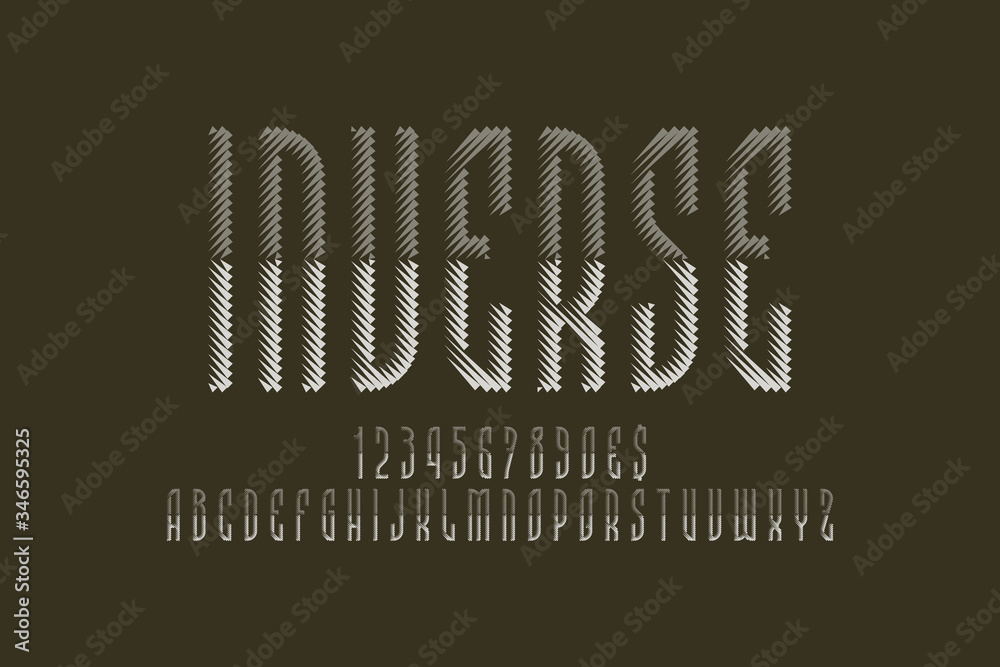 Inverse artistic display font. Bicolor halftone letters, numbers and ...