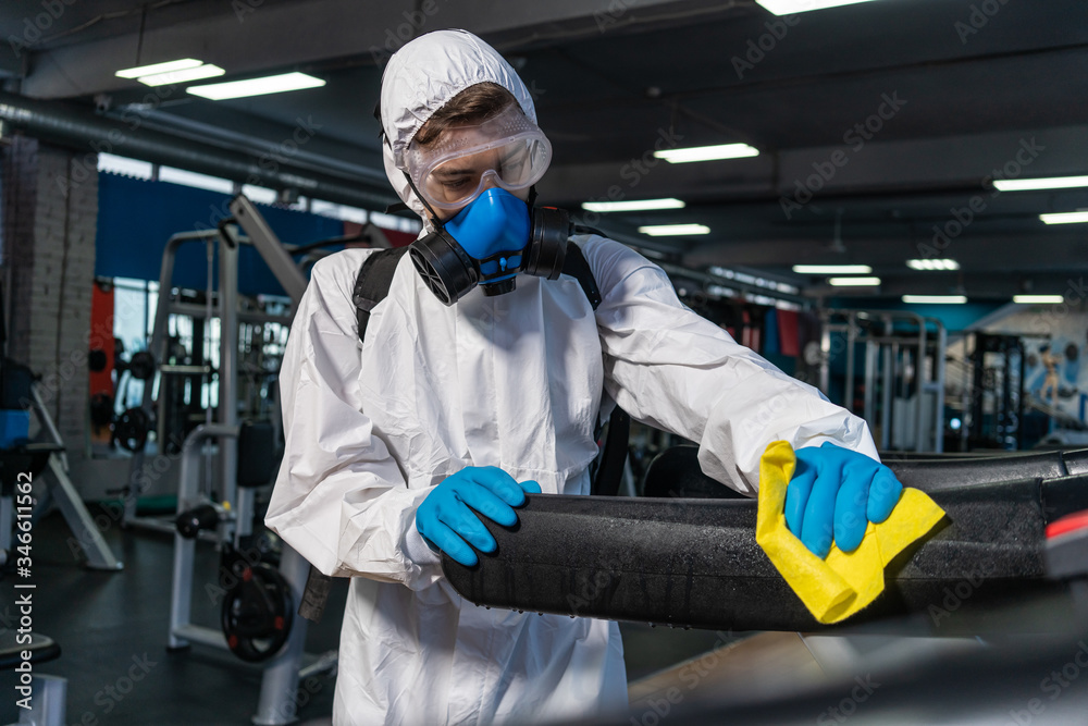 professional disinfector personal protective equipment ppe suit, gloves ...