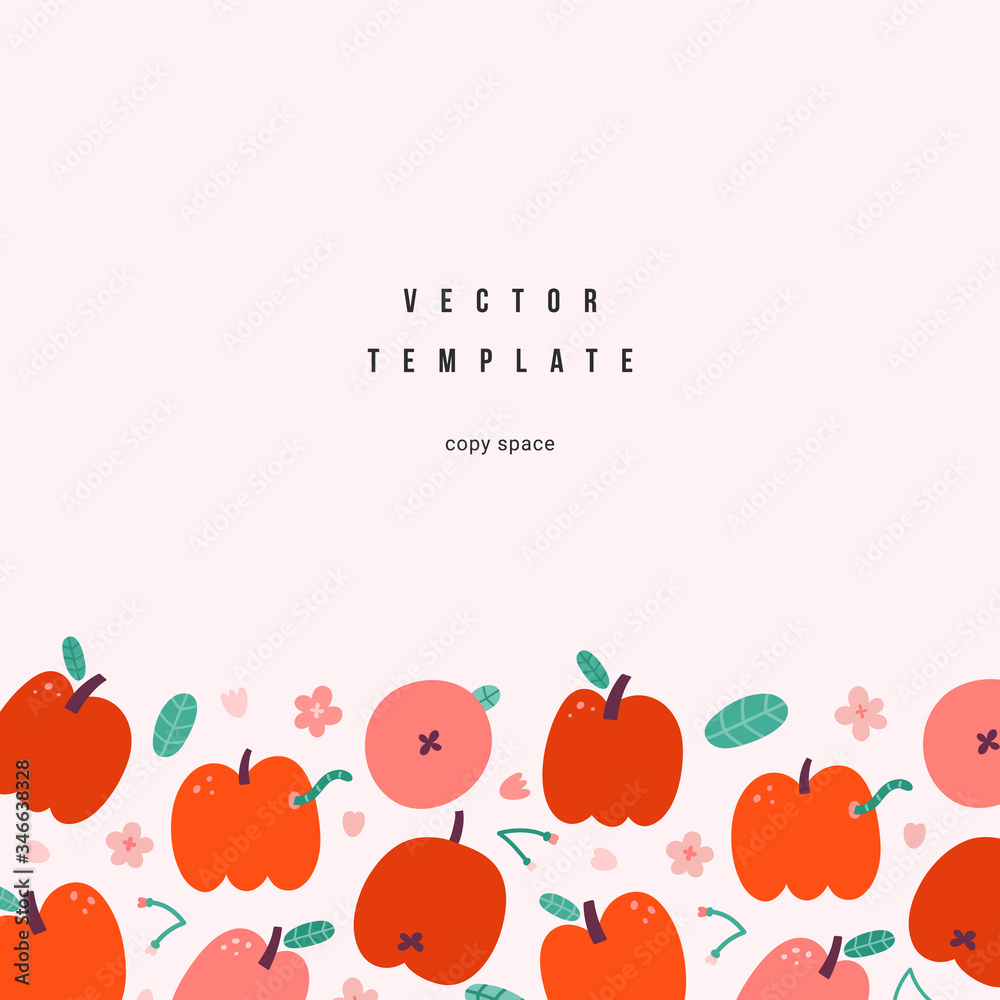 Vetor de Apple template with fruits illustration, blank card or ...