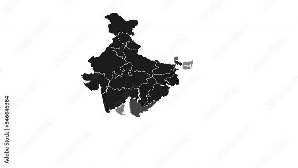 Animated map of India showing administrative regions. India map with ...