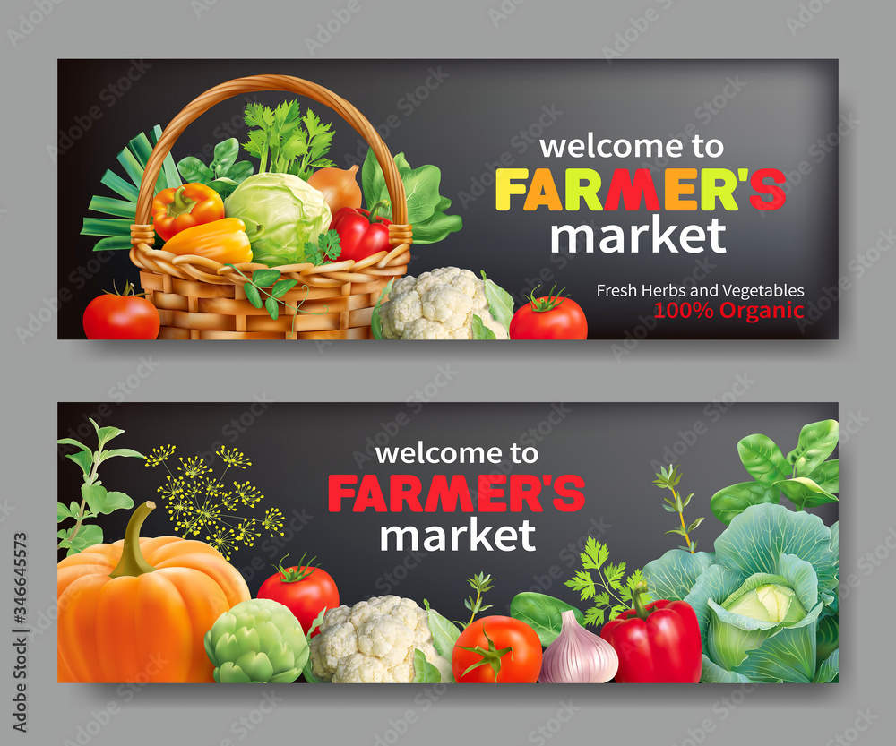 Promotional banners for farmers market. Vector set. Stock Vector ...