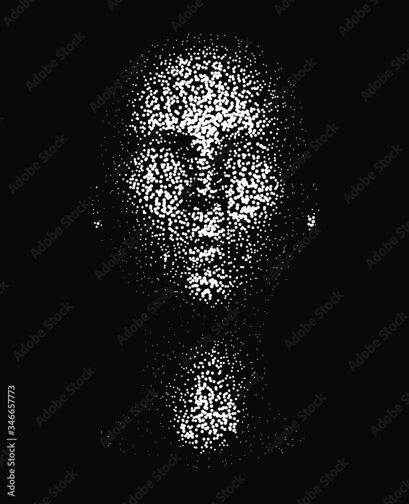 Human head made of partices on dark background. Face made with ...