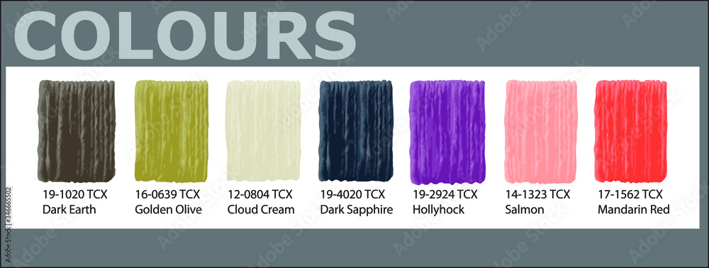 2020 color trends, full palette with swatches. Set color for fashion ...