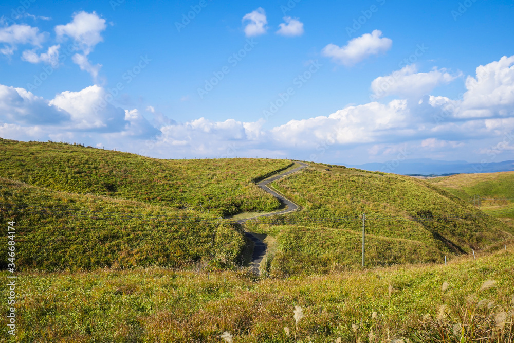Landscape of Mount Daikanbo, beautiful landmark viewpoint of Aso-Kuju ...
