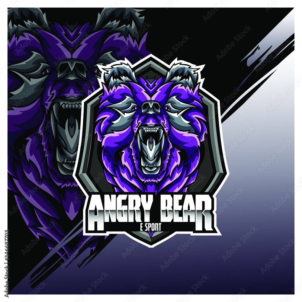 Bear Head Logo Mascot Emblem on shield. college sports teams, e-sport ...