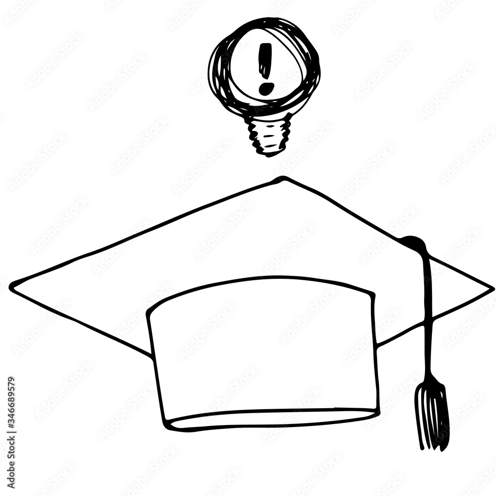Student cap in doodle style on a white background. Vector knowledge ...