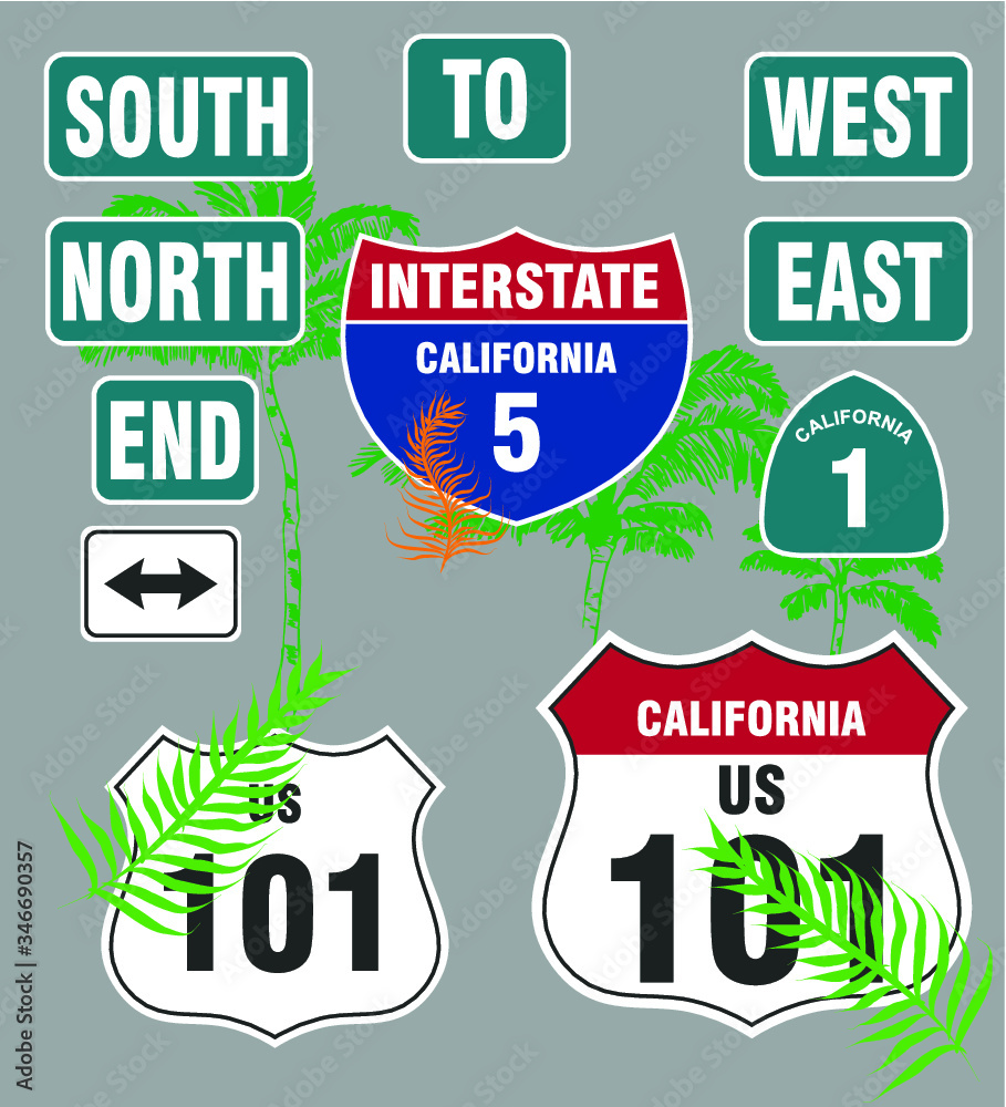 California Route 101 road signs embroidery graphic design vector art ...