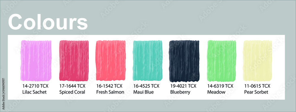 2020 color trends, full palette with swatches. Set color for fashion ...