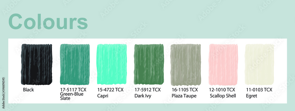 Vektorová grafika „2020 color trends, full palette with swatches. Set ...