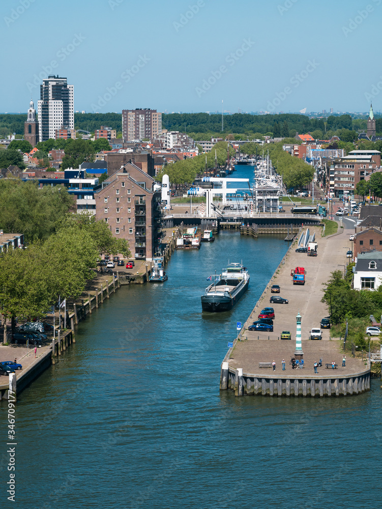 Rotterdam, Netherlands - May 07, 2020: view on the cargo port buildings ...