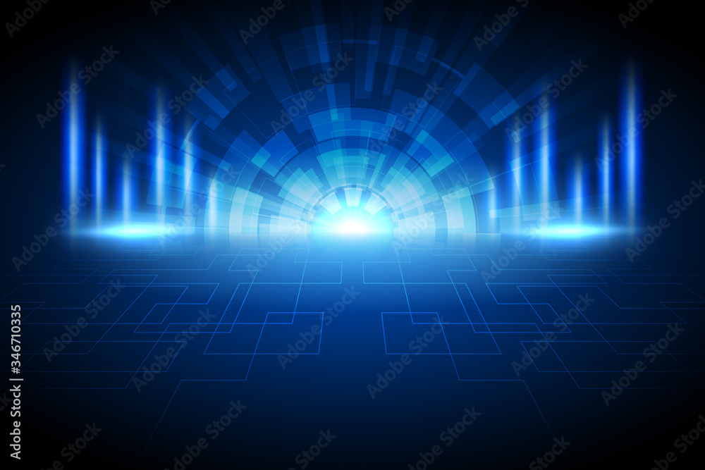 Abstract dark blue technology background with circuit pattern floor ...