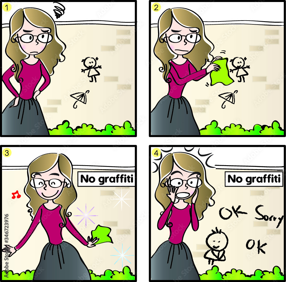 Primary school four-frame comic Stock Vector | Adobe Stock