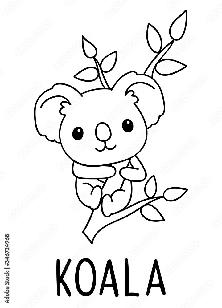Coloring pages, black and white cute kawaii hand drawn koala doodles ...