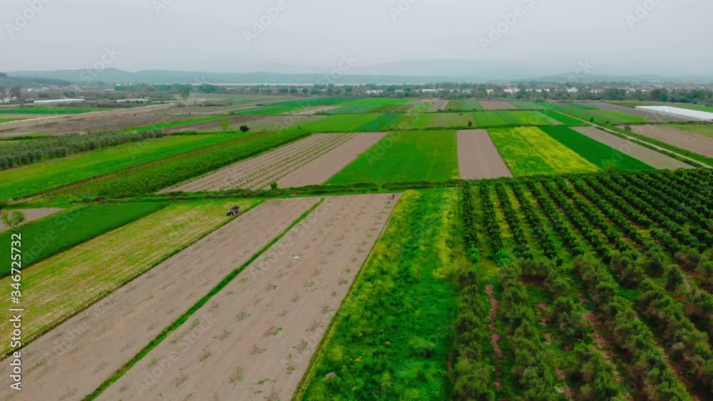 Arable land prepared in spring for plantation of agricultural parcels ...