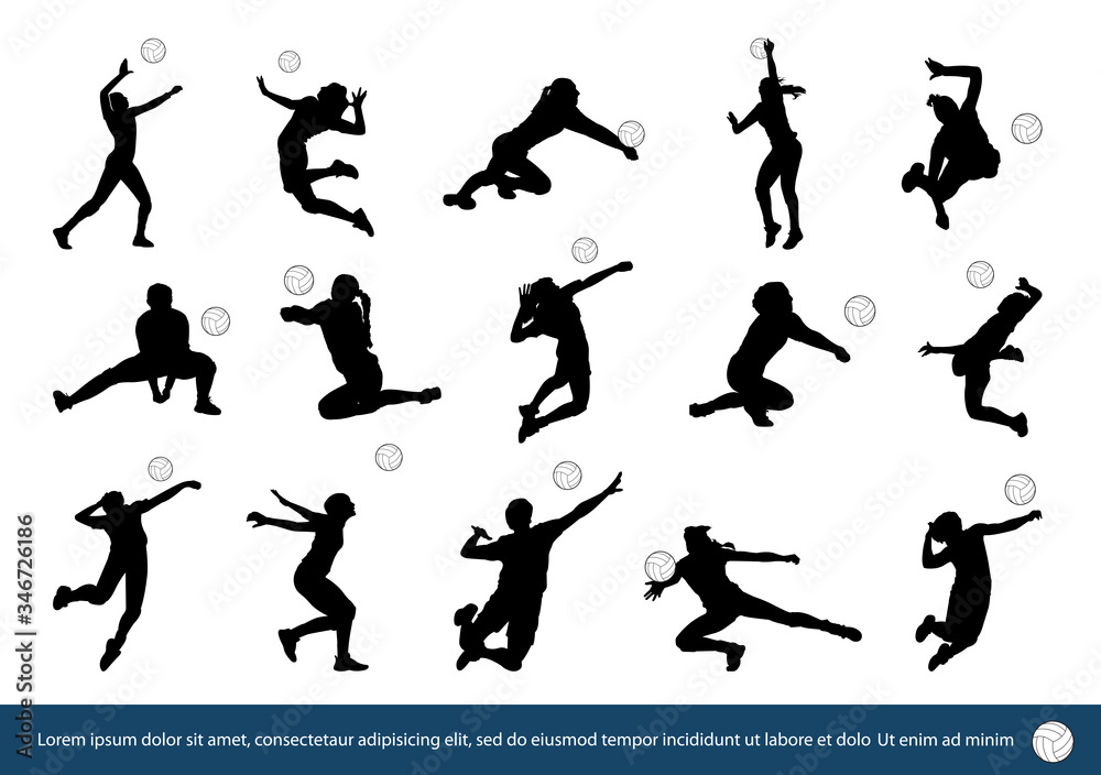 Vector Images of volleyball players silhouette set , Set of volleyball ...