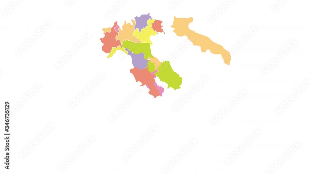 Animated map of Italy showing administrative regions. Italy map with ...
