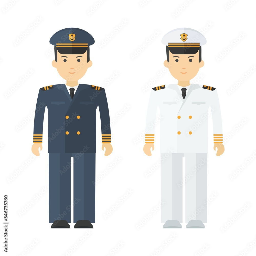 Military naval officer in full dress. Flat vector cartoon illustration ...