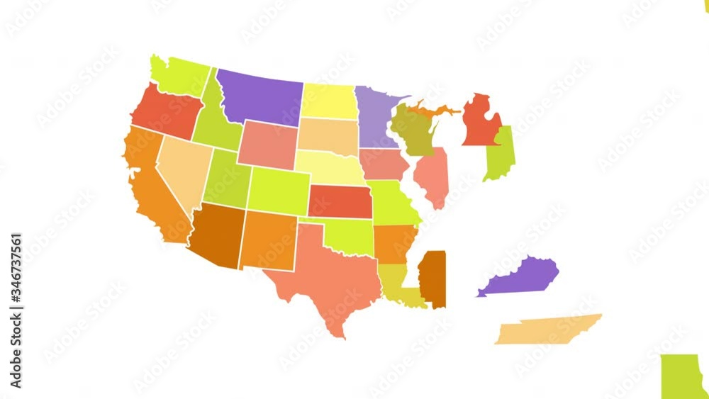 Animated map of United state of America showing administrative regions ...