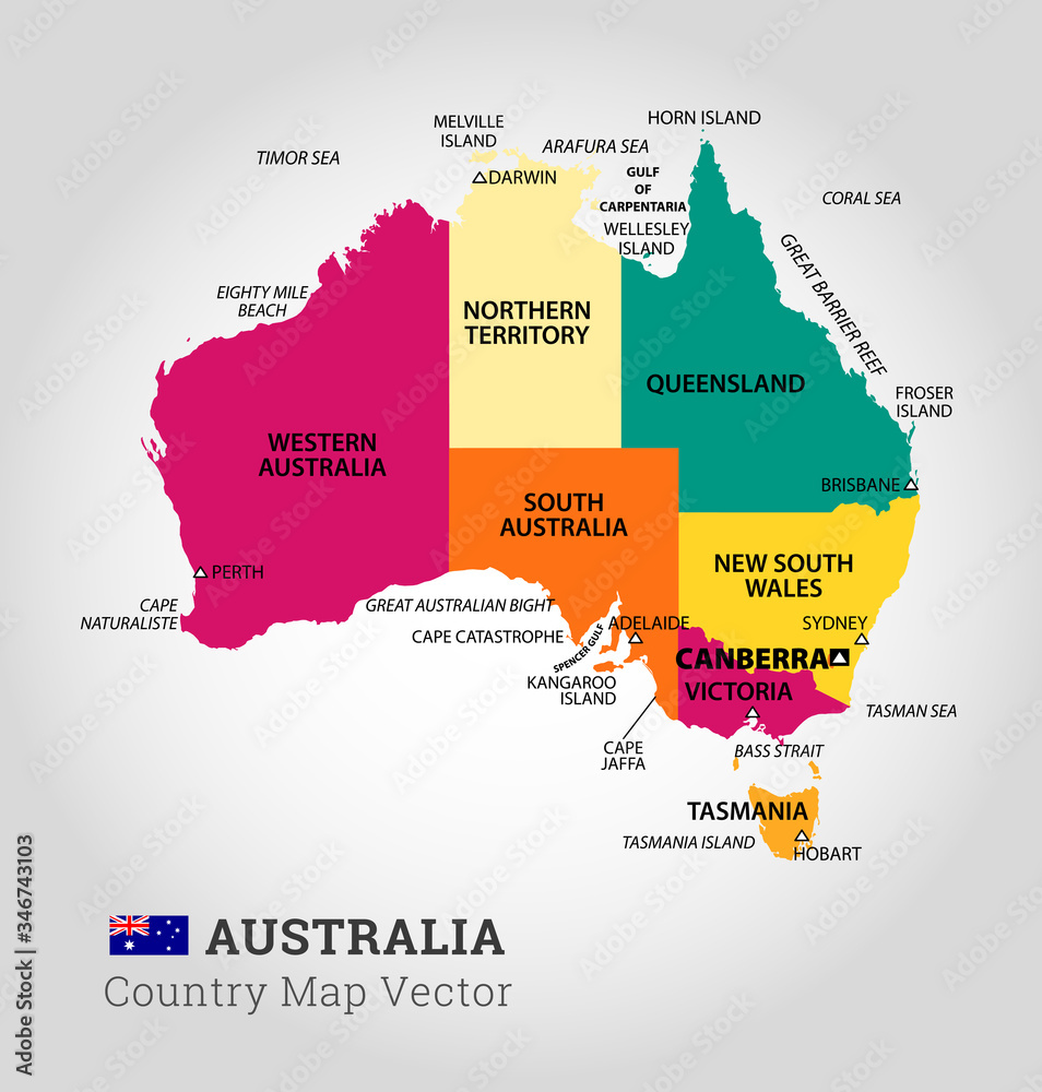 Detailed Map Of Australia - Vector Illustration Stock Vector | Adobe Stock