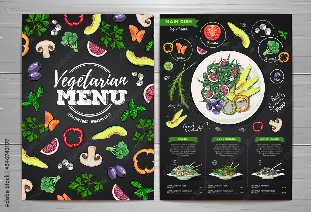 Vegetarian menu design with vegan meals. Restaurant menu Stock Vector ...