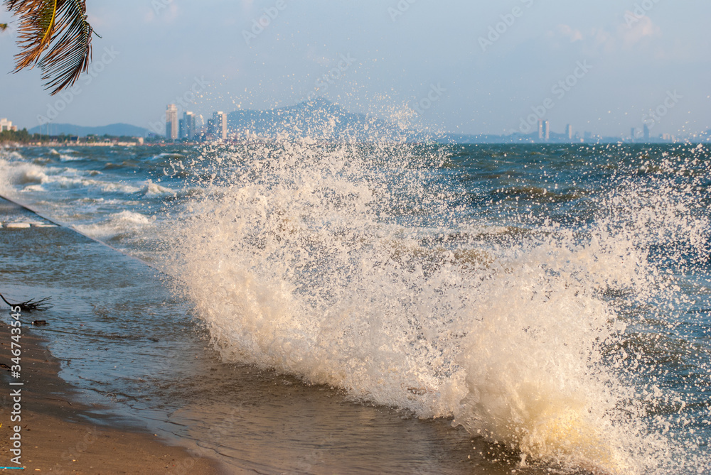 Strong waves hit the beach On Bangsaen Beach Stock Photo | Adobe Stock