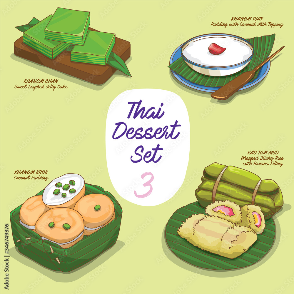 Vector illustrations of colorful Thai dessert set 3 Stock Vector ...