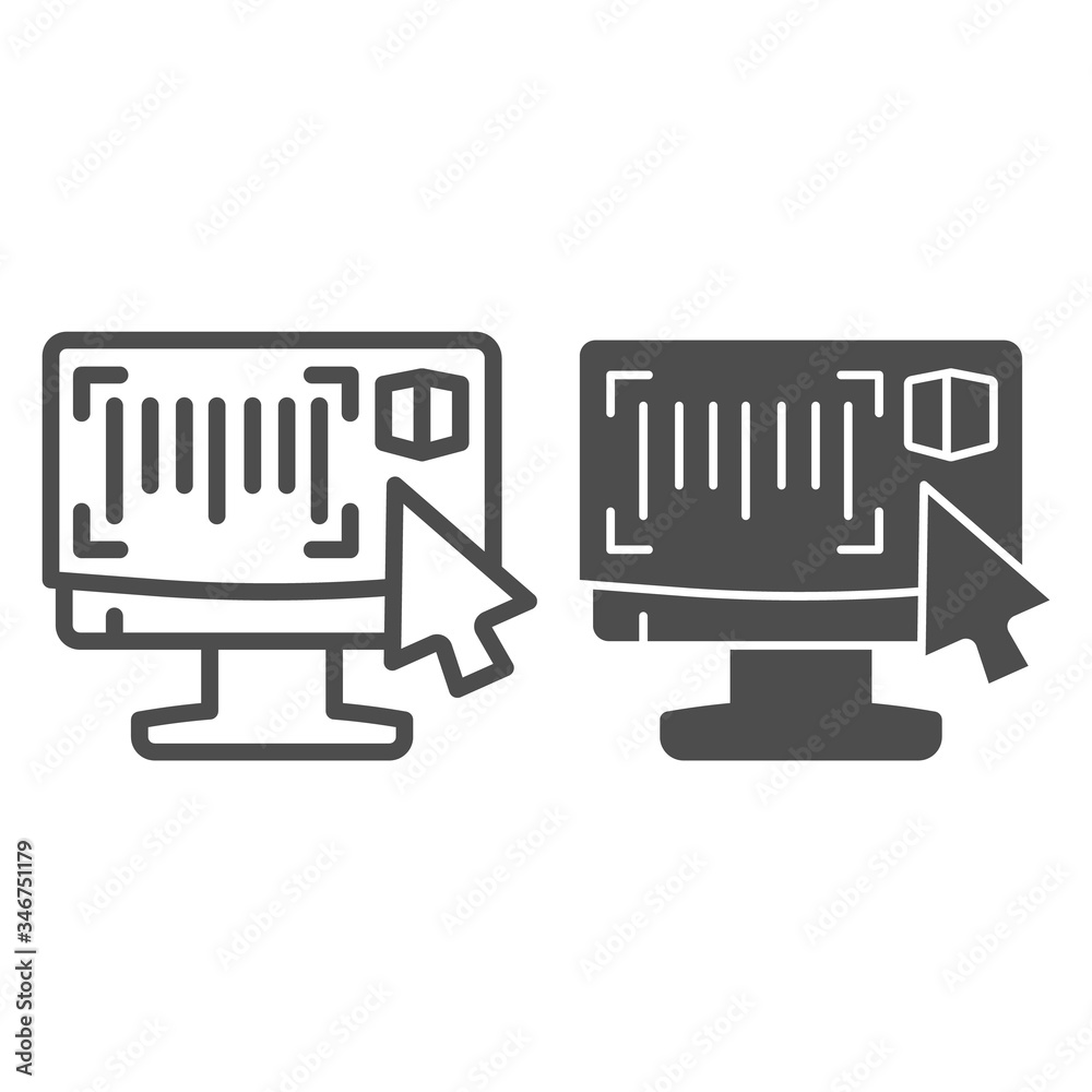 Monitor with barcode reader line and solid icon, logistic and delivery ...