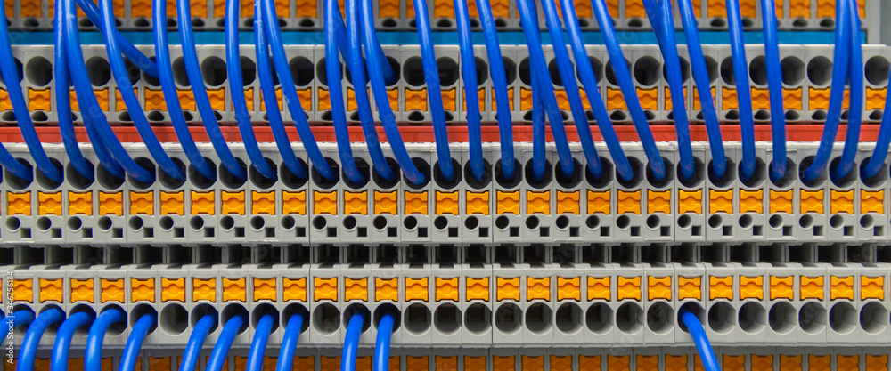 Terminal of control . Control panel assembly with wire and terminal box ...