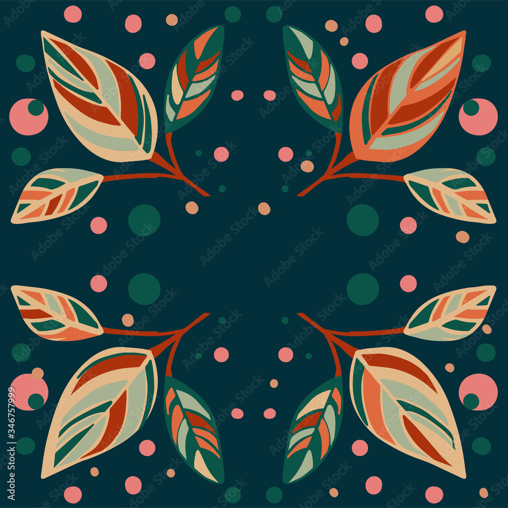 Floral Folk art square pattern in modern style, Scandi vector ...