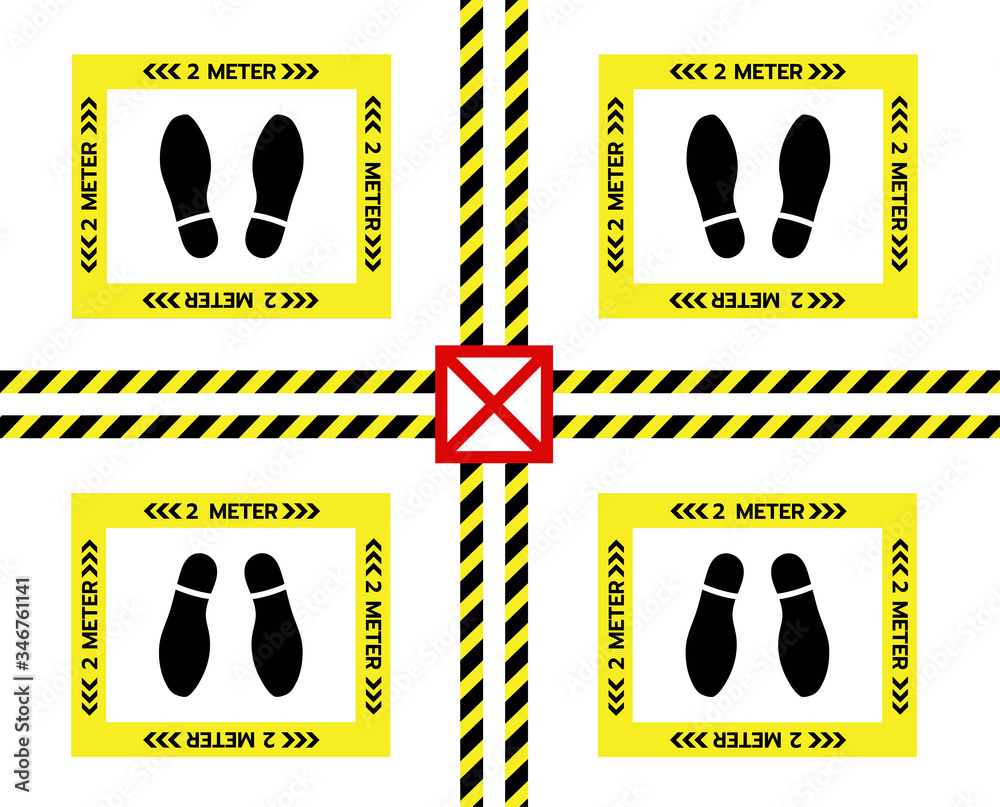 Vector of footprint sign for stand in lift. Social distancing with ...