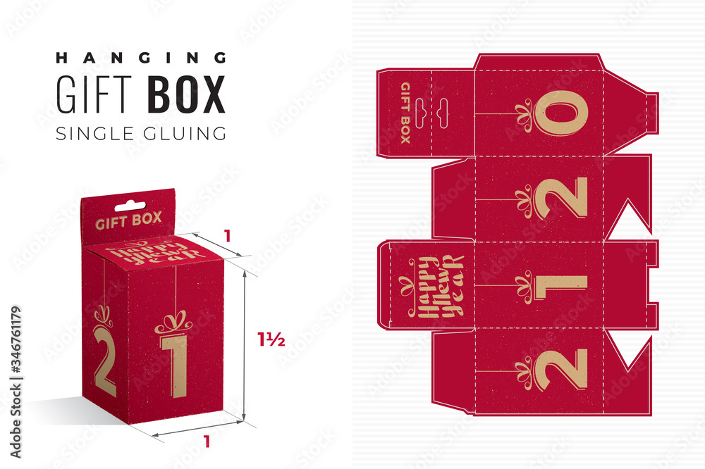 Happy New Year 2021 Hanging Gift Box Die Cut One and Half Height ...