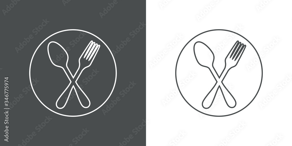 Símbolo restaurante. Icono plano lineal silueta tenedor y cuchara ...