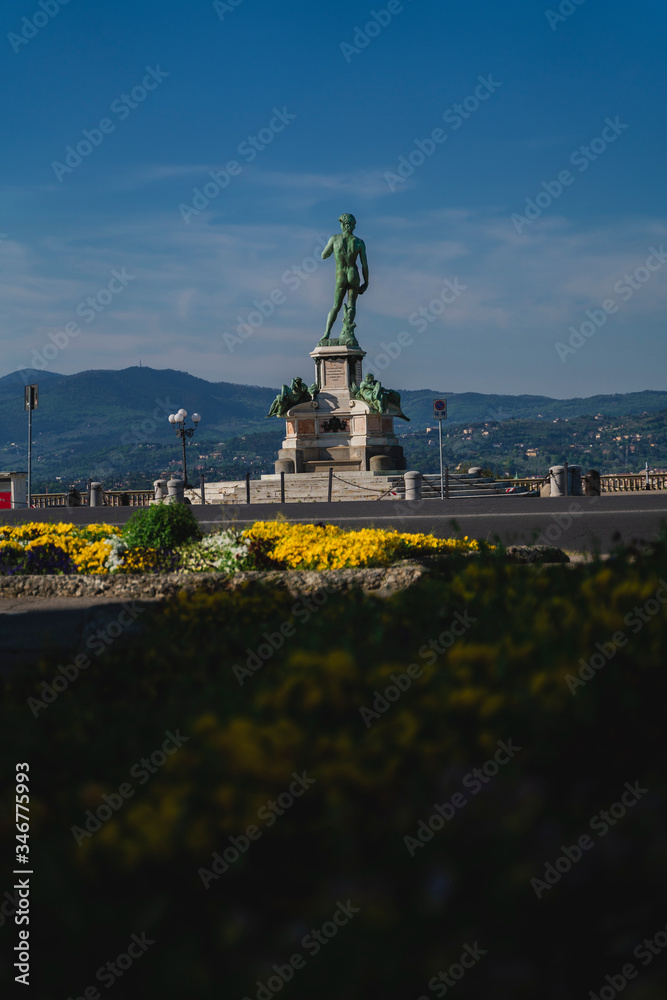 Michelangelo Square in Florence, The David statue vertical Stock Photo ...