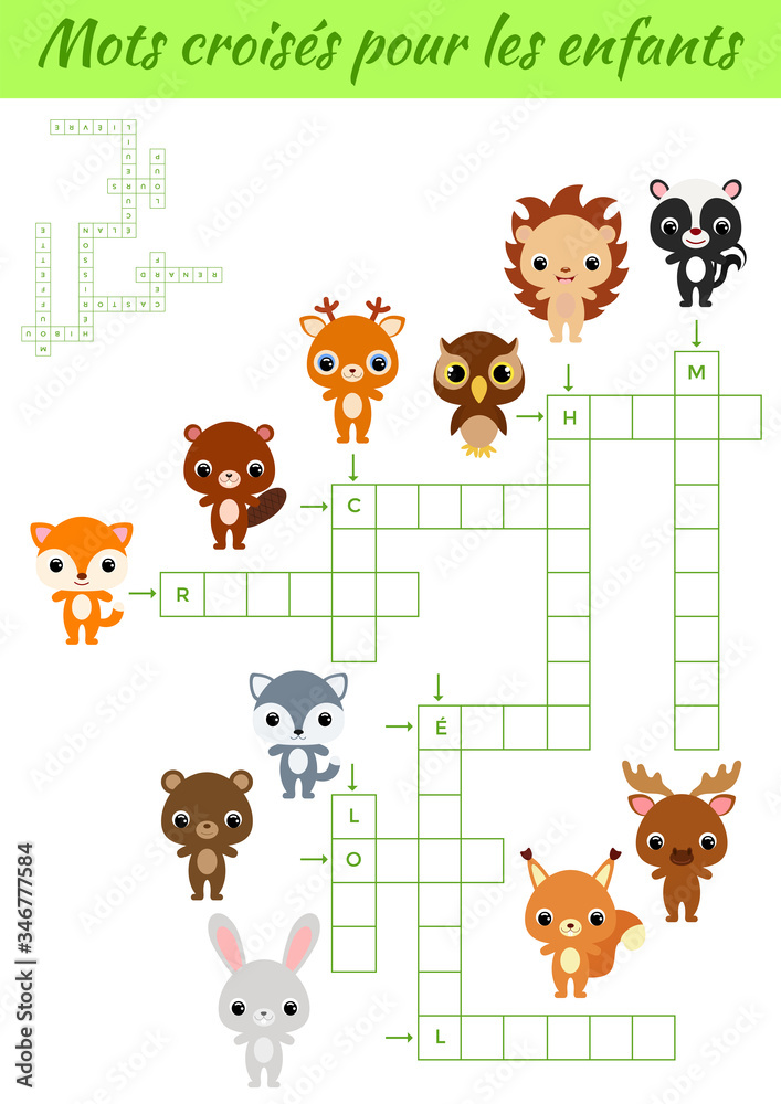 Mots croisés pour les enfant - Crossword for kids. Crossword game with ...