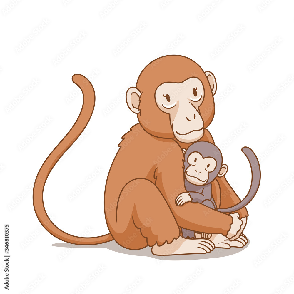 Cartoon illustration of mother monkey hug the baby monkey. Stock Vector ...