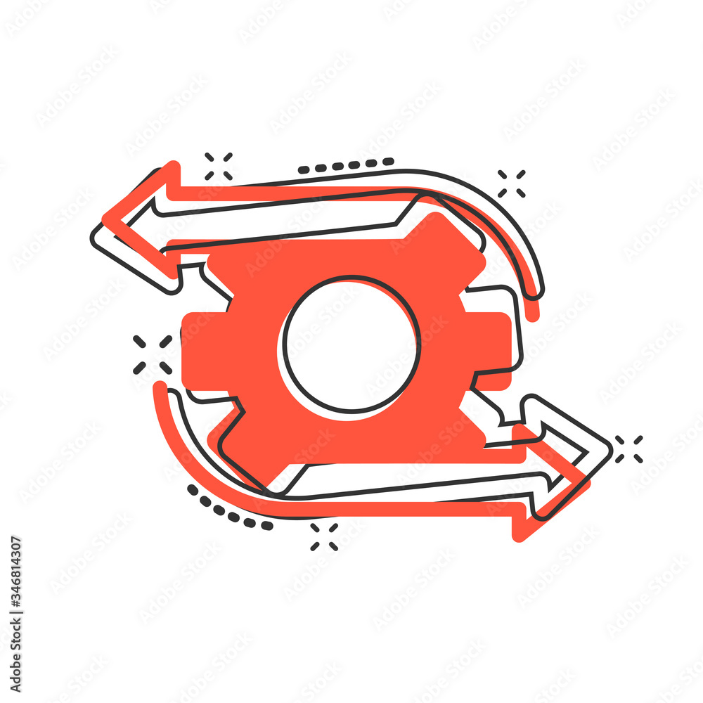 Workflow icon in comic style. Gear effective cartoon vector ...