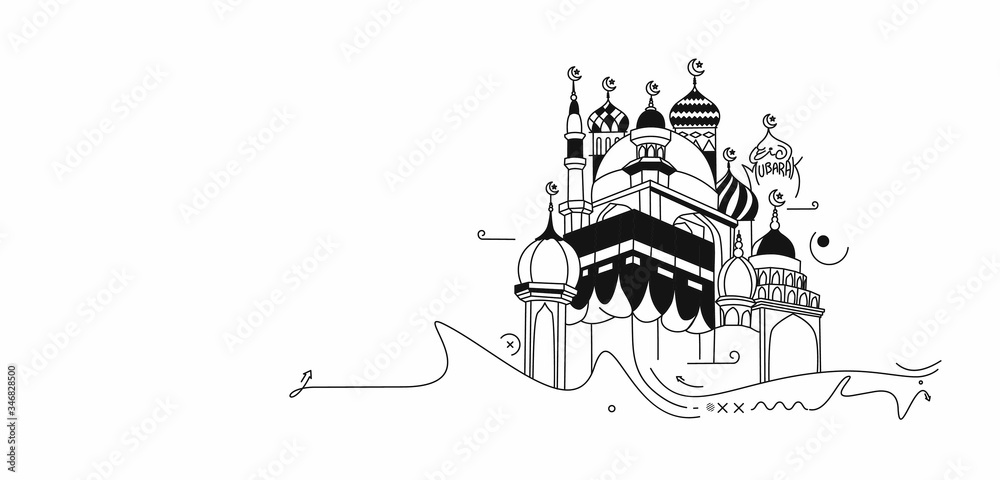 Holy Kaaba in Mecca Saudi Arabia, Flat Line Art Vector illustration ...