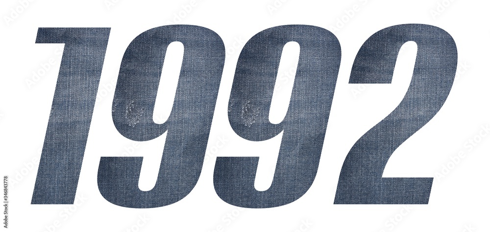 1992 with jeans fabric texture on white background. Stock Illustration ...