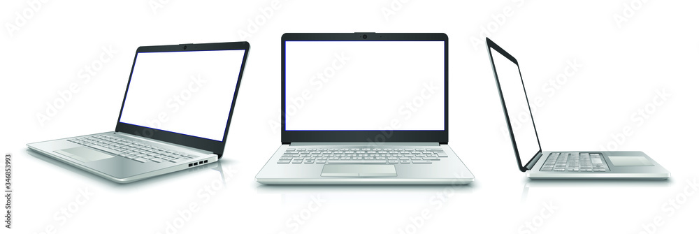 vector collection of laptop in side, front and 3/4 view. Isolated on ...